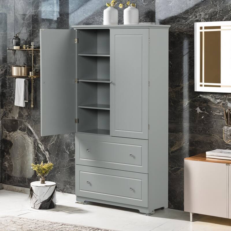 62"Tall Bathroom Storage Cabinet,Freestanding Storage Cabinet with Two Drawers and Adjustable ...